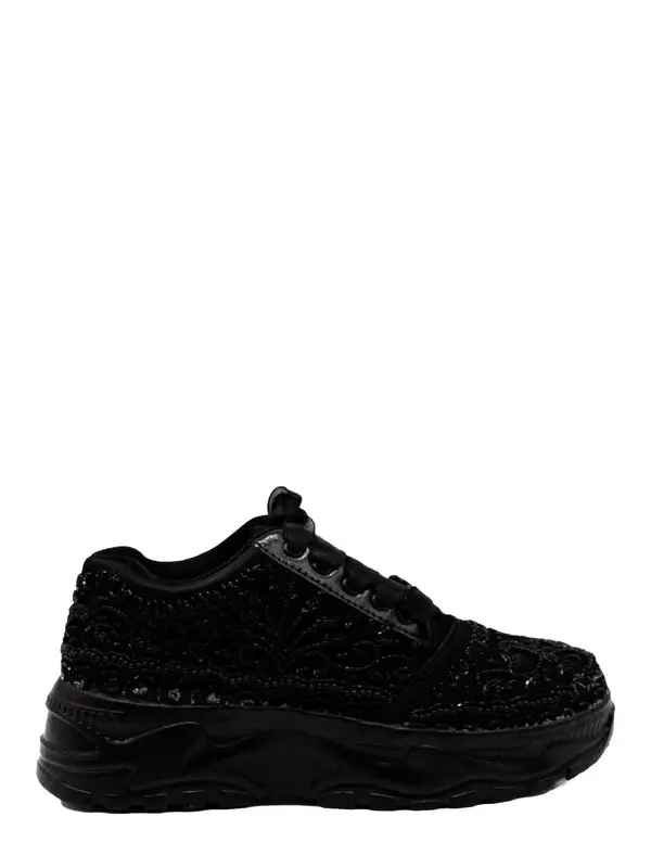 RETTROSE Iris Luxury Noir Satin Handmade Embellished Trainers - Black