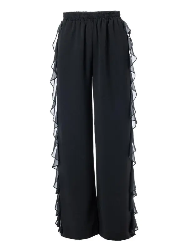CONCEPT A TROIS Wide Leg Trousers With Ruffles - Black