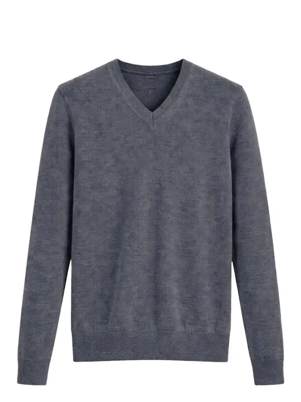 NUVV COLLECTION V-neck Merino Wool Sweater Italian Premium Yarn - Grey