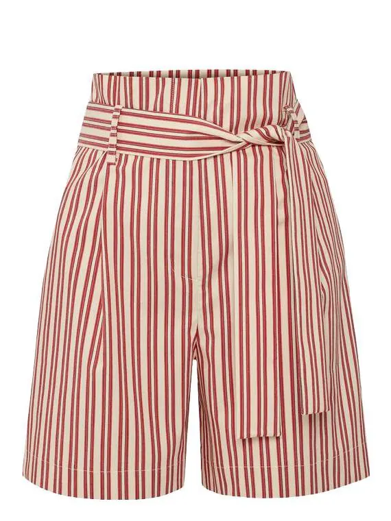 EXQUISE Regular Striped Tie-waist Raegan Shorts - Red