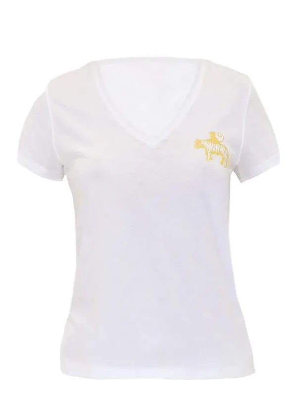 TIGER AND THE MONKEY White / Yellow Signature White Cotton Slub V Neck Tee Shirt Yellow Logo - White/yellow