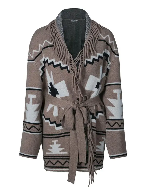 TIRILLM Maggie Pattern Knitted Cashmere Cardigan, Melange - Brown