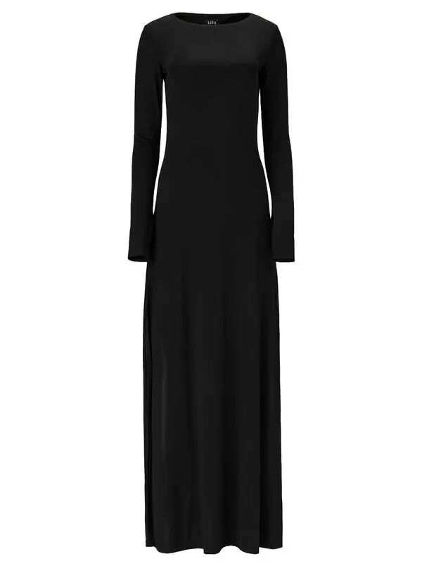 LITA COUTURE Open Back Maxi Dress With Side Split - Black