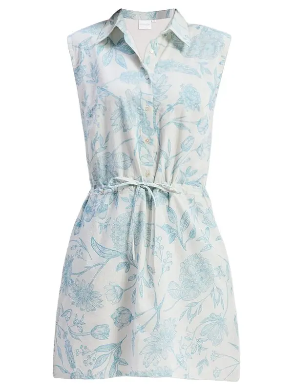 REISTOR Drawstring Shirt Dress In Florals - Blue