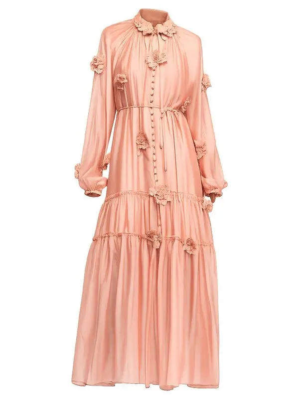 TANTRA SPAIN SL Semi-transparent Dress With Buttons, Floral Details, And Ruffles. Belt And Lining Sold Separately. Salmon - Orange