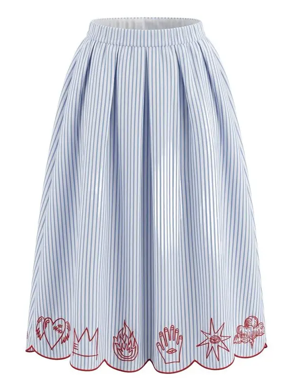 KING NAKED Striped Embroidered Midi Skirt - Blue