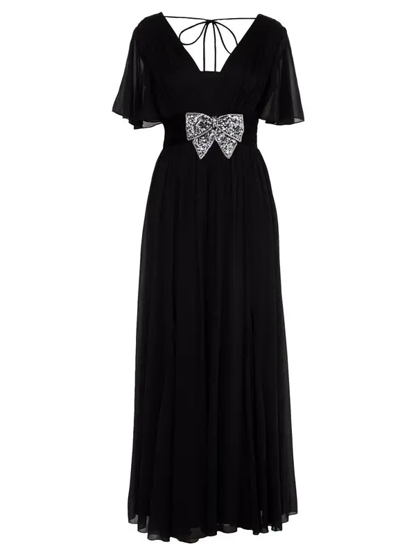 ROSE & NANCY Anais Embellished Bow Maxi Dress - Black