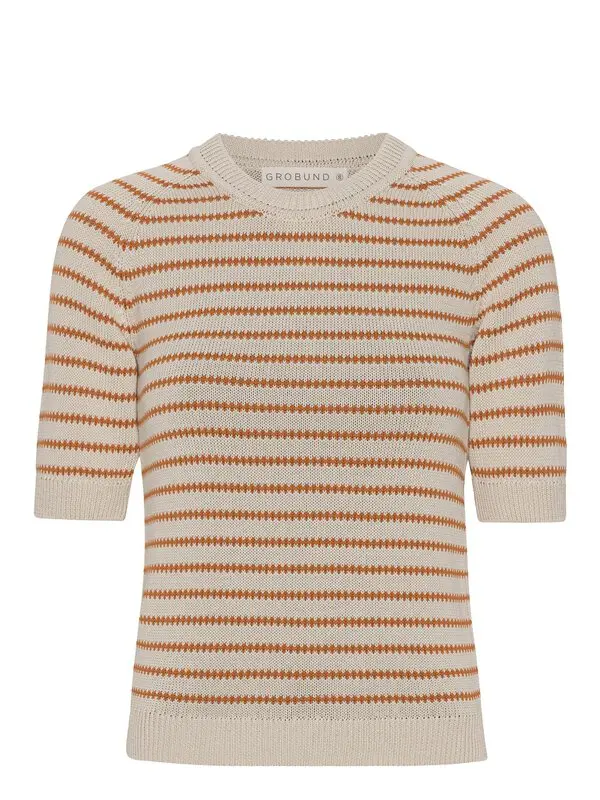 GROBUND Ida Knit Tee The One With Caramel Stripes - Grey