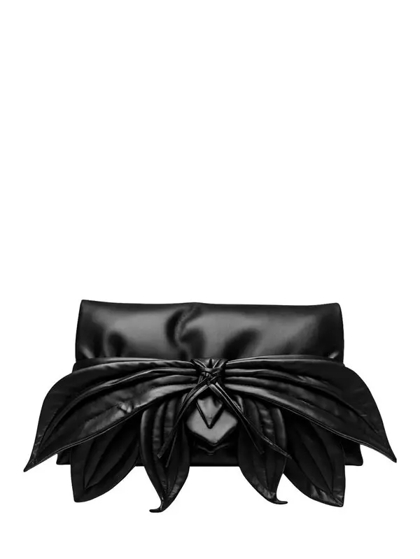 JULIA ALLERT Petal Faux Leather Evening Clutch Bag - Black