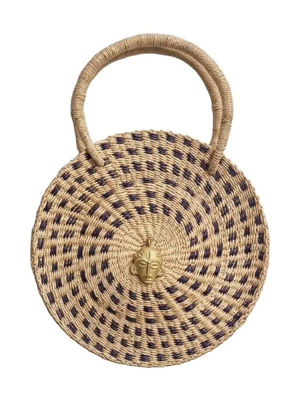 SOKONA Neutrals / Esengo Joy Expanded. Sand Handwoven Bag - Blue