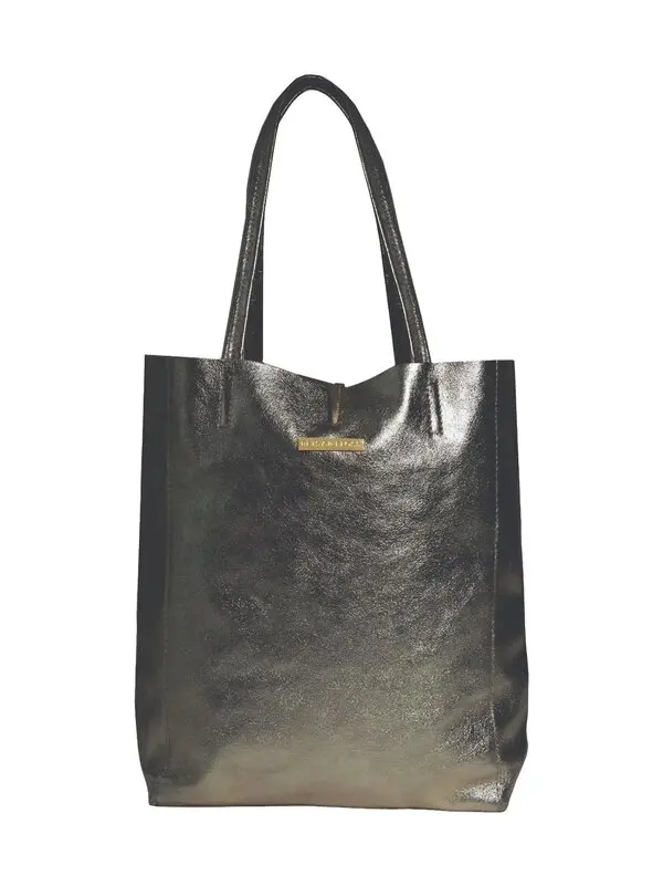 BETSY & FLOSS Milan Soft Leather Tote Bag In Gunmetal - Silver