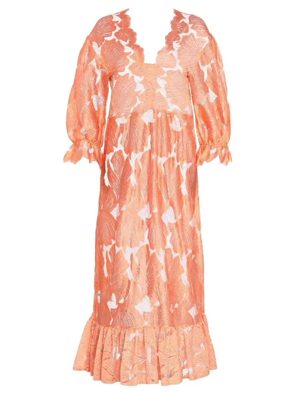 LISA THE LABEL Shell Tulle Dress Nude With Long Sleeves - Orange