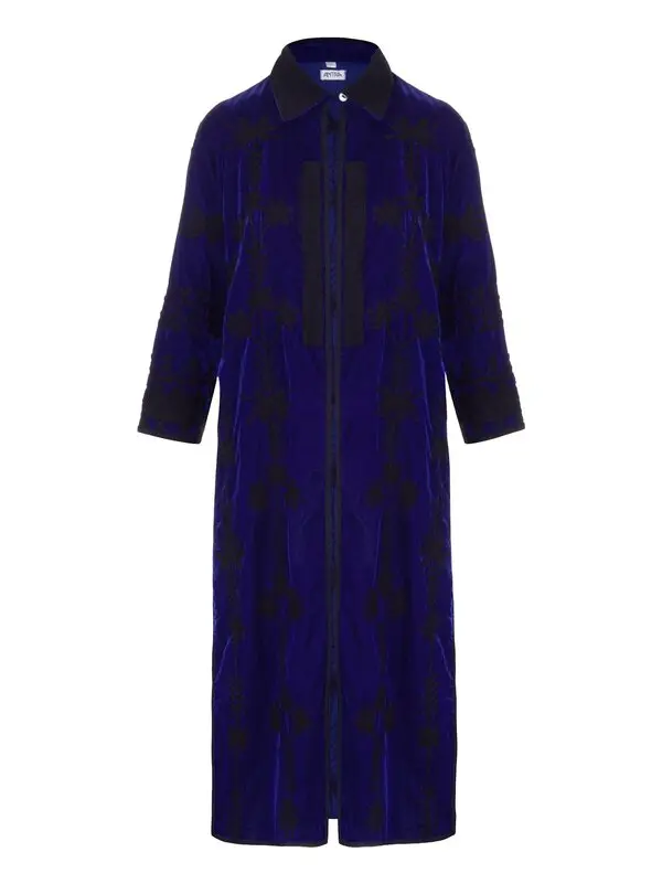 ANTRA DESIGNS Suki Midnight Silk Velvet Coat Dress - Blue