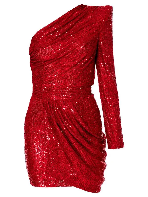 AGGI BY HALEWSKI Valentina Fire Asymmetric Sequin Mini Dress - Red
