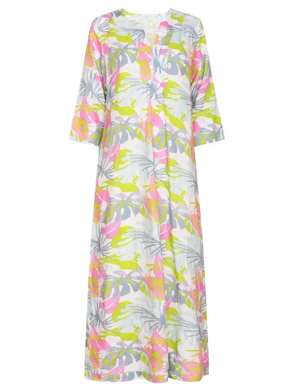 NOLOGO-CHIC Fern Silver Leaf Maxi Dress Linen Multi - Gray