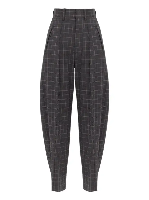GEORGETTE Charcoal Grid Tailored Trousers - Black