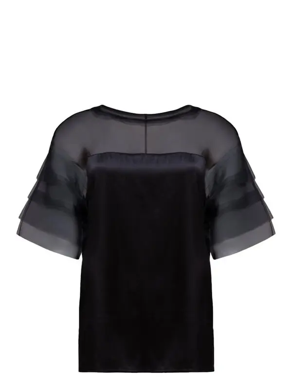 HELENE GALWAS Donna" Stretch Satin Blouse With Organza Details - Black