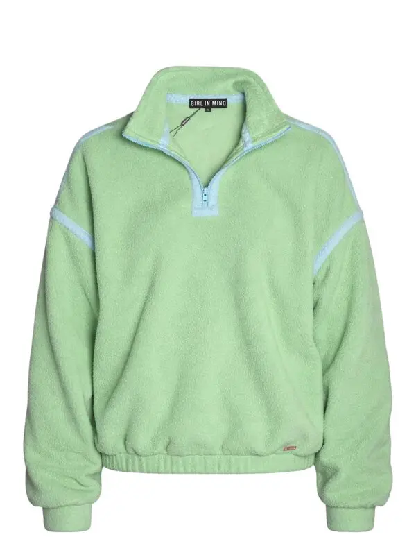GIRL IN MIND Lulu Contrast Binding Zip Fleece Sage - Green