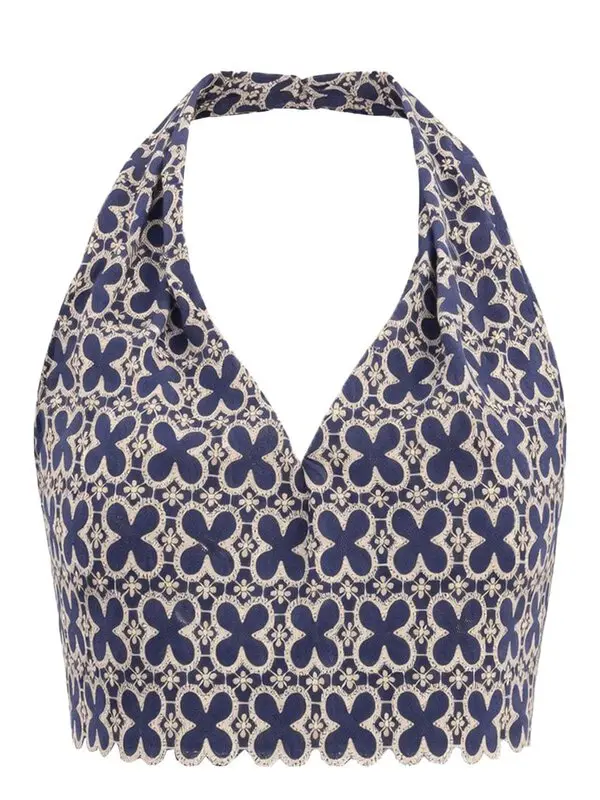 MAVLO Violet Embroidered Crop Top - Blue