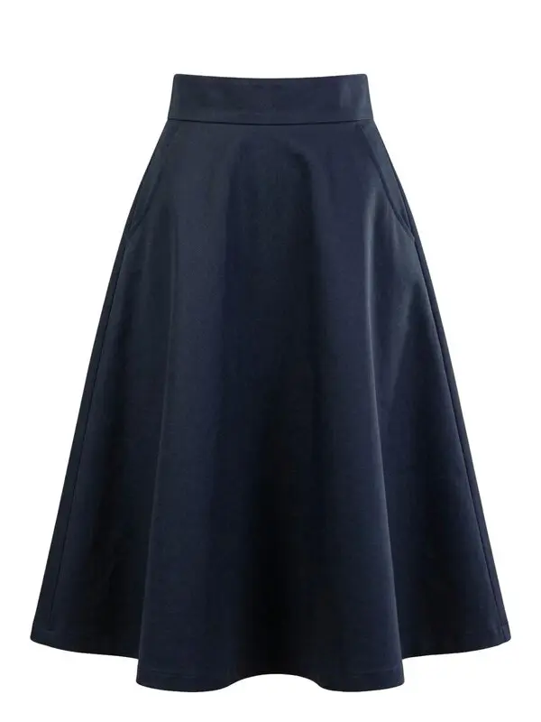 NIKKA PLACE Cotton Midi Flared Skirt With High Waist And Pockets In Dark - Blue