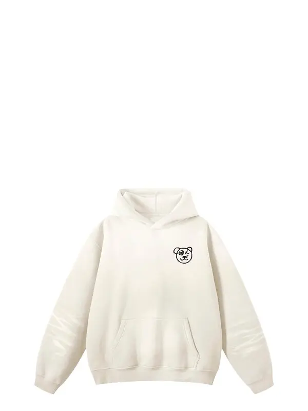 X ILONA BLUE Neutrals Graffiti Teddy Bear Cotton Cream Vintage Wash Hoodie - Black