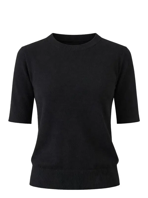NUVV COLLECTION Cashmere And Wool Blend Short Sleeve Sweater – Premium Italian Yarn - Black
