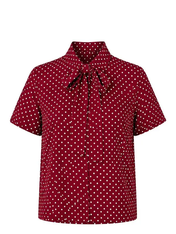 GUNDA HAFNER LTD Polka Dot Short Sleeve Bow Shirt - Red