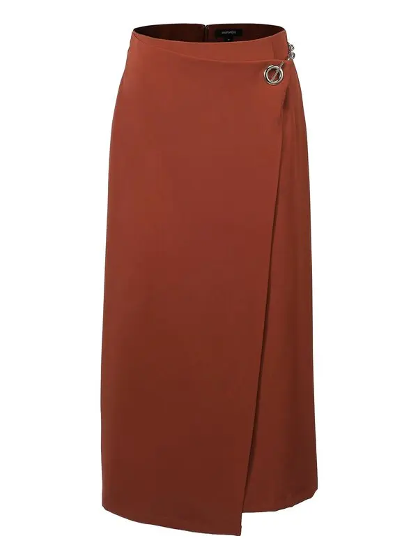 SMART AND JOY Buckle On Side Wrap Effect Skirt Brick - Red