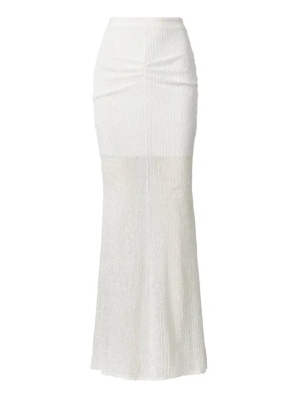 LITA COUTURE Sequin Ruched Maxi Skirt - White