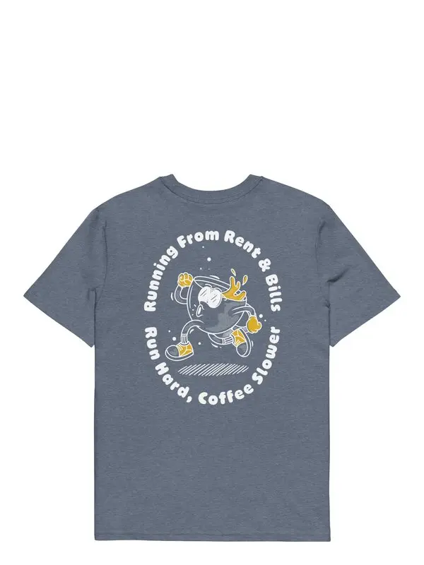 ANCHOR & CREW Heather Gustatory Coffee Over Bills Organic Cotton Embroidered T-shirt - Blue