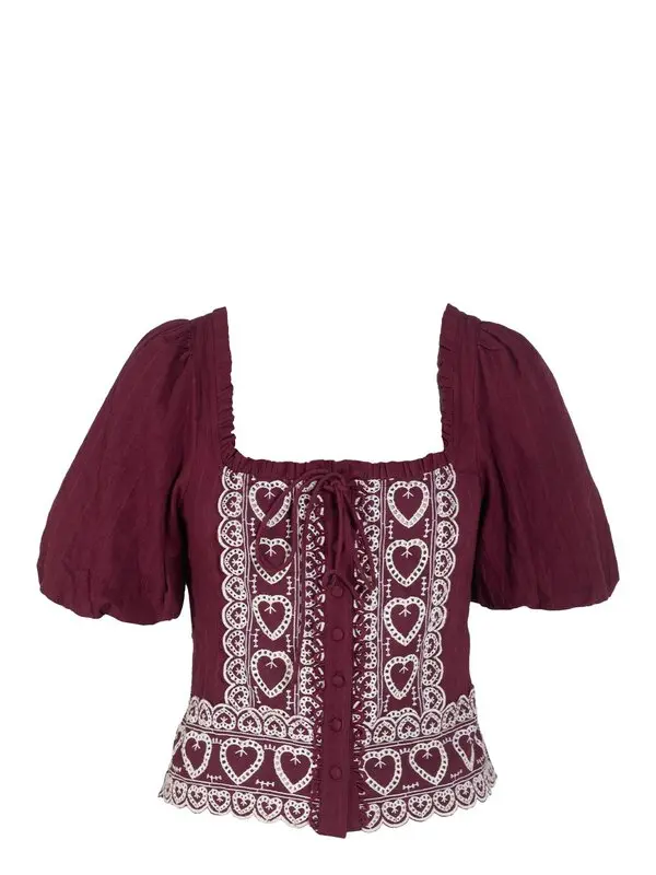 ROSE & NANCY Harri Heart Burgundy Short Sleeve Top - Red