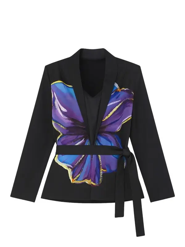 ZAFUR Mayfair Blazer In Flower Print/caviar - Black