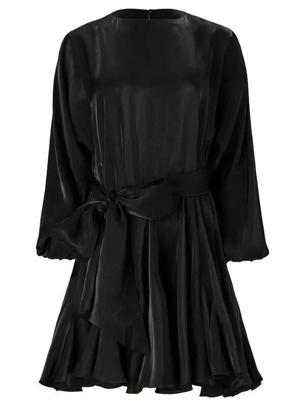 LITA COUTURE Asymmetric Pure-silk Mini Dress - Black