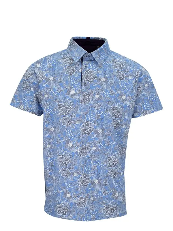 LORDS OF HARLECH Pietro Handcut Floral Polo Shirt - Blue