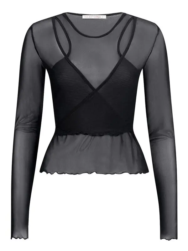 LOVE AND NOSTALGIA Wrap It Up Mesh Top - Black