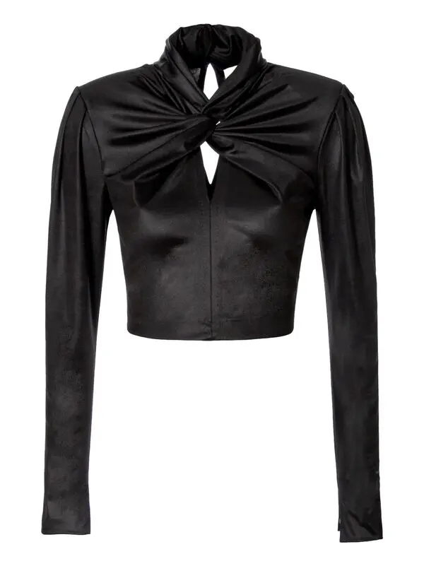 AGGI BY HALEWSKI Dalia Power Long Sleeve Crop Top With A Knot - Black