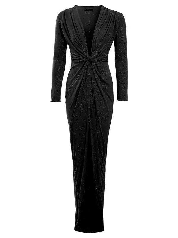SARVIN Sparkly Twist Front Maxi Dress - Black
