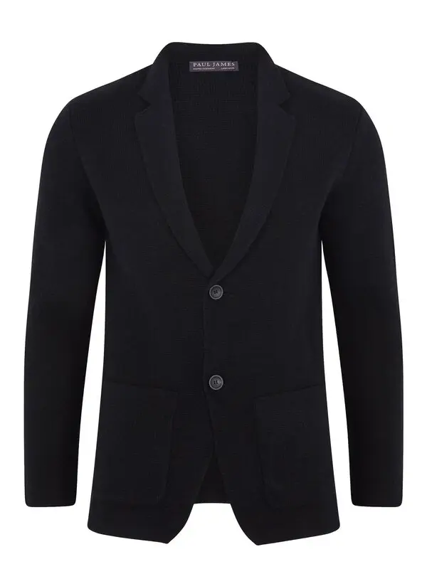 PAUL JAMES KNITWEAR Midweight Lambswool Benedict Knitted Blazer - Black