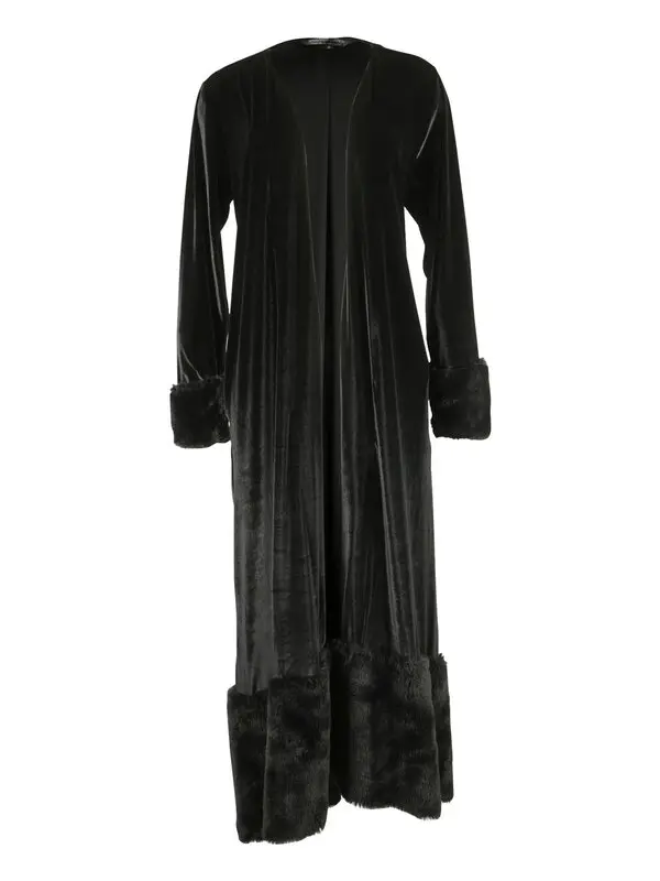 JENNAFER GRACE Velvet Faux Fur Cuff Coat - Black