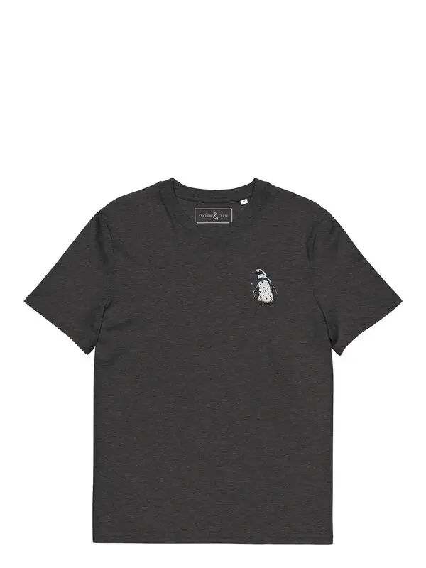 ANCHOR & CREW Heather Penguin Suit Actual Life Organic Cotton Embroidered T-shirt - Black