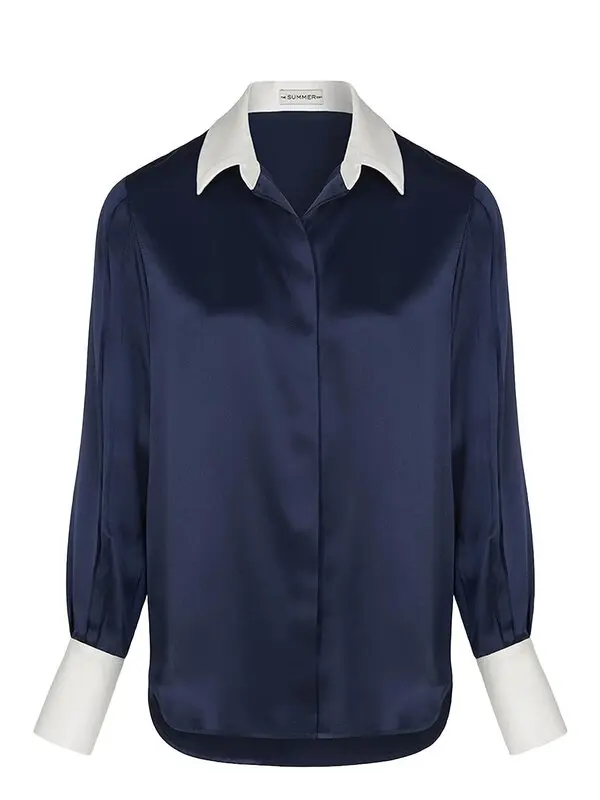 THE SUMMER EDIT Naomi Slim Fit Shirt Navy - Blue