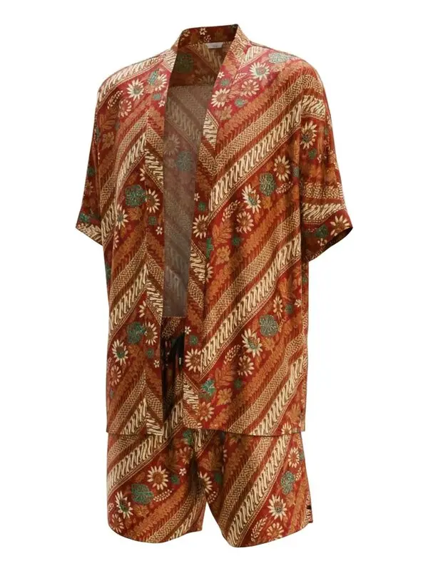 ORIGIN OF HEARTS Neutrals / Imai Contemporary Satin Kimono Co-ord - Red