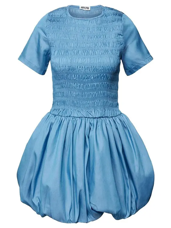 AMY LYNN Eleanor Lyocell Chambray Ultra Mini Puffball Dress - Blue