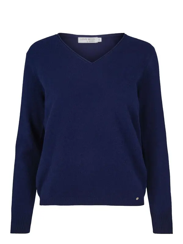 TIRILLM Cilla V-neck Merino Wool Pullover, Navy - Blue