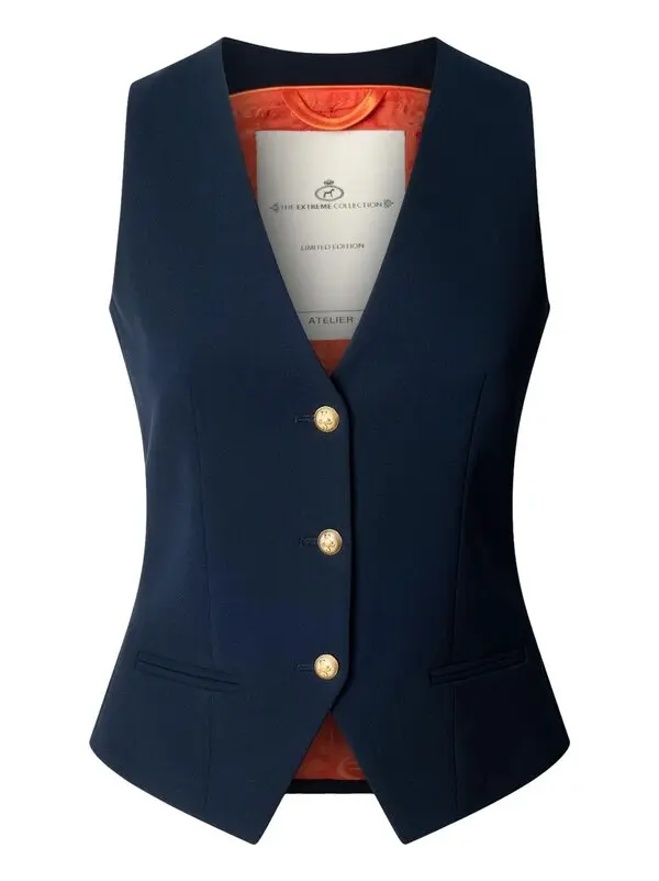 THE EXTREME COLLECTION Navy Tailored Vest With Gold Buttons Atelier - Blue