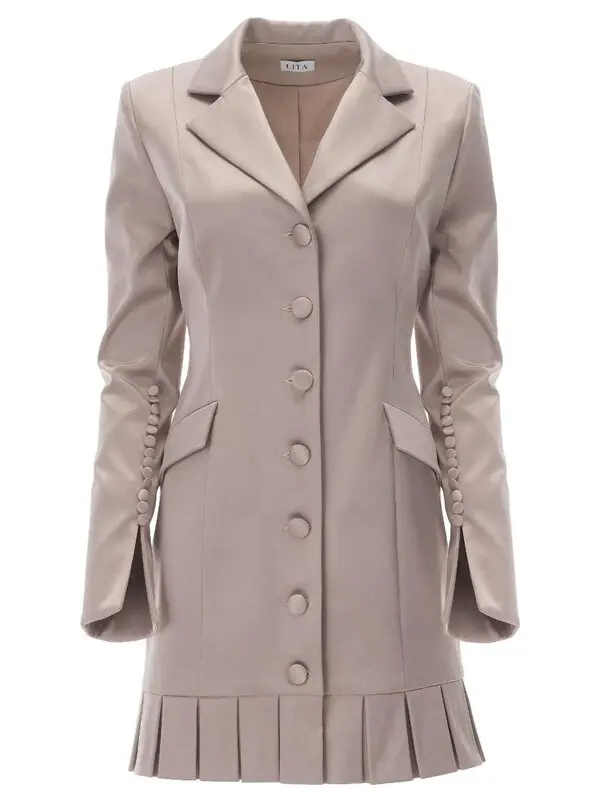 LITA COUTURE Elegant Mini Dress With Buttons And Pleats - Grey