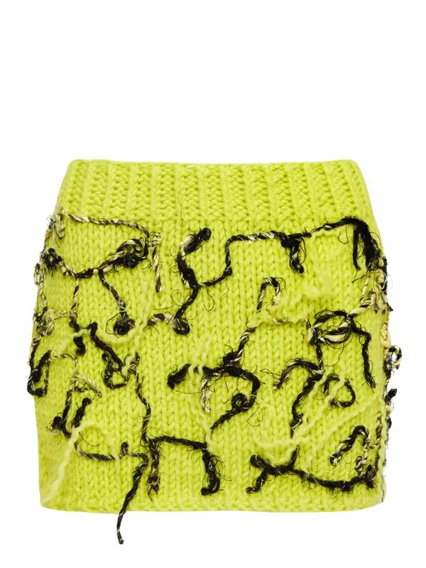 SARAH REGENSBURGER Chunky Knit Mini Skirt With Banana Yarn Application - Yellow