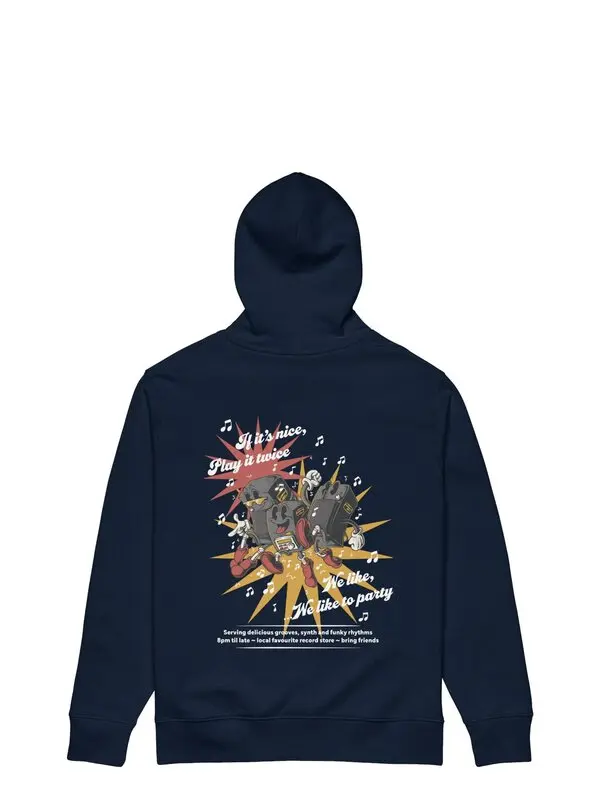 ANCHOR & CREW Navy If It's Nice Play It Twice Disco! Organic Cotton Embroidered Heavyweight Hoodie - Blue