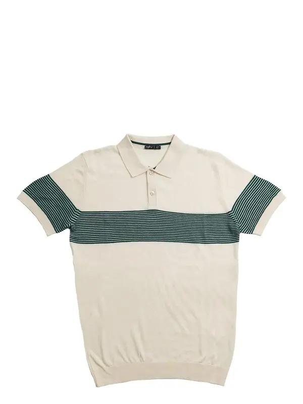 EIGHT X Neutrals / Striped Chest Knit Polo Beige - Green