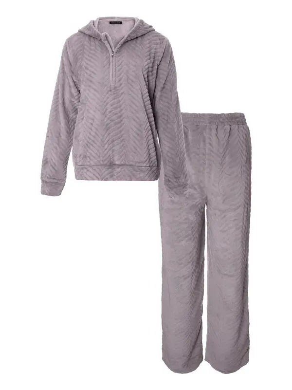 PRETTY YOU Cosy Chevron Co-ord Lounge Suit In Shale - Grey